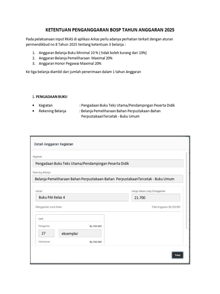 CONTOH Penganggaran Buku, Sarpras, Honor BOSP 2025-2026 | PDF