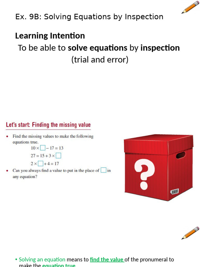 7K Ex 9B Solving Equations by Inspection | PDF