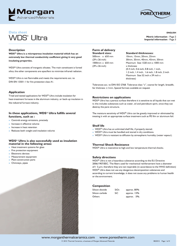 WDS® Ultra Microporous Insulation | PDF | Thermal Insulation | Physical ...