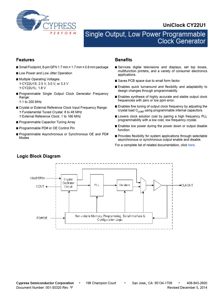 UniClock CY22U1 Low Power Clock Generator | PDF | Power Supply ...