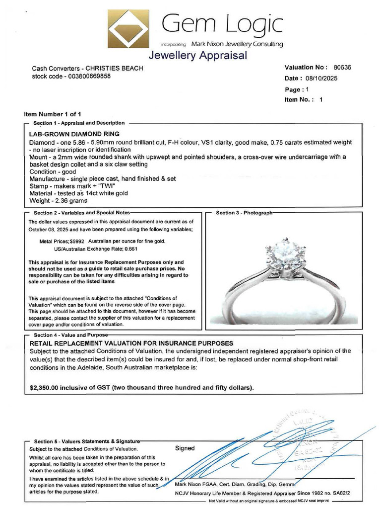 Lab-Grown Diamond Ring Appraisal | PDF | Real Estate Appraisal