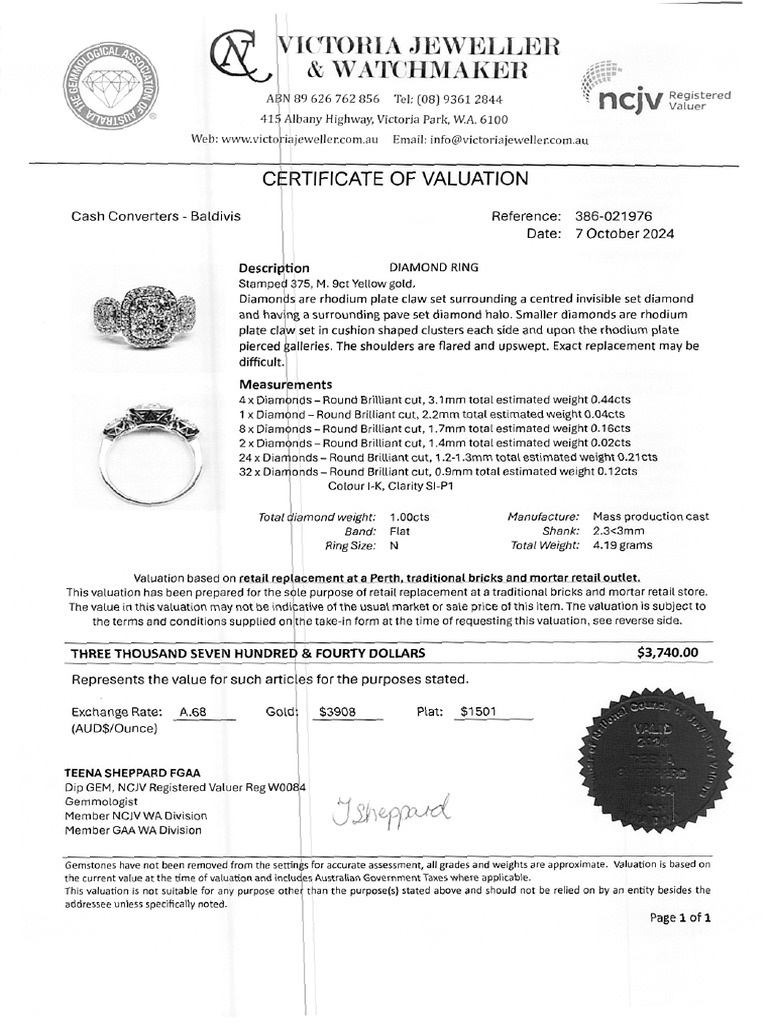 Diamond Ring Valuation Certificate | PDF | Superhard Materials ...