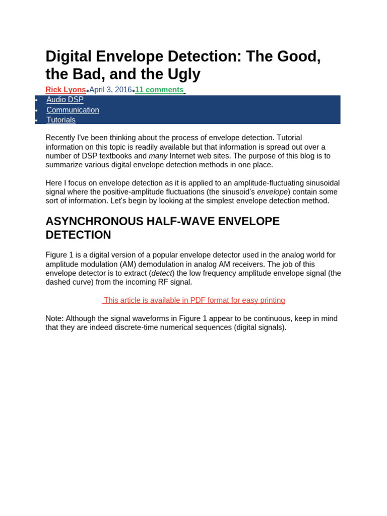 Digital Envelope Detection | PDF | Detector (Radio) | Phase (Waves)