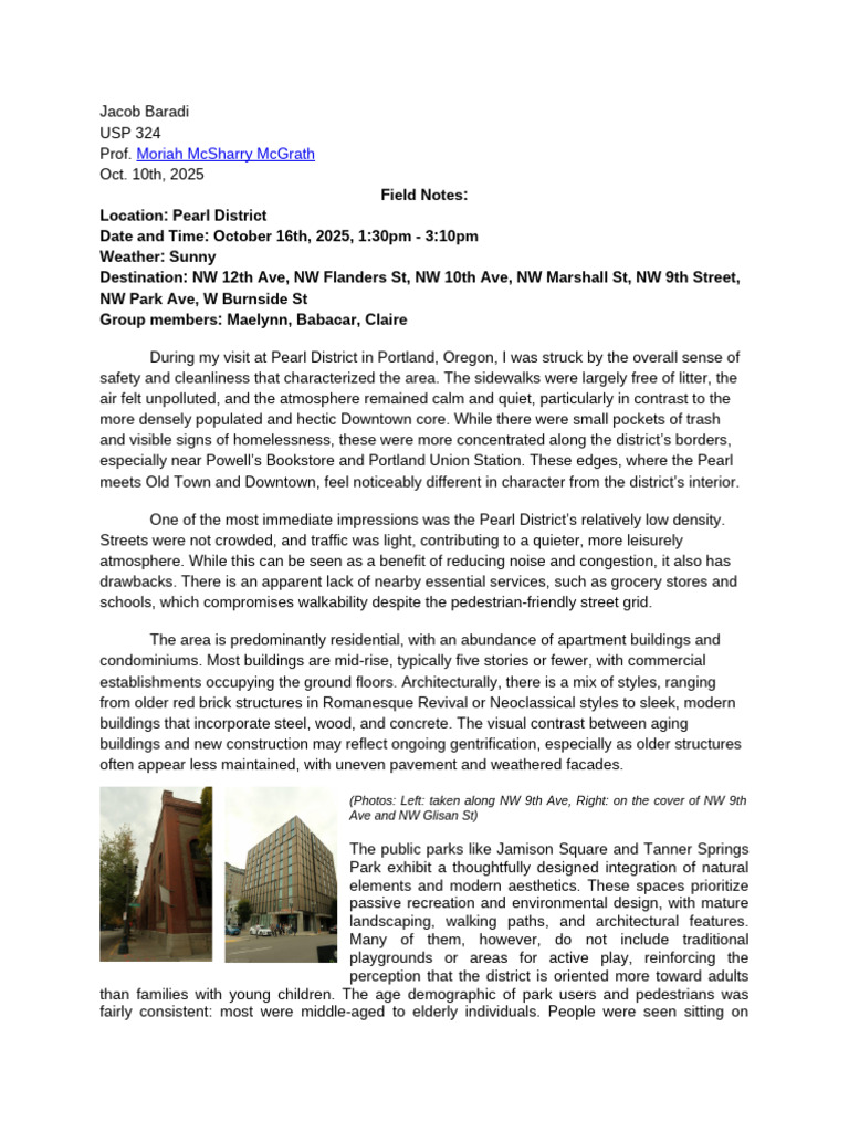 Jacob Baradi USP 324 Field Notes Essay | PDF | Urban Planning | Transport