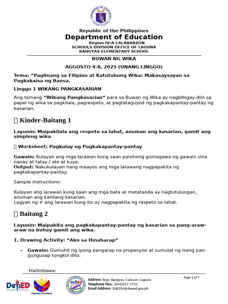 BNW Linggo 1 Suggested Activities | PDF