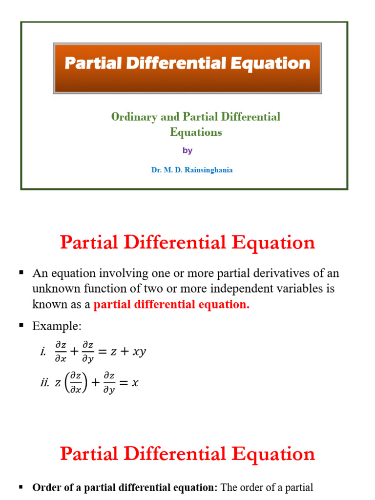 Lecture - 5 - Introduction To Partial Differential Equations - Slides | PDF | Derivative | Equations