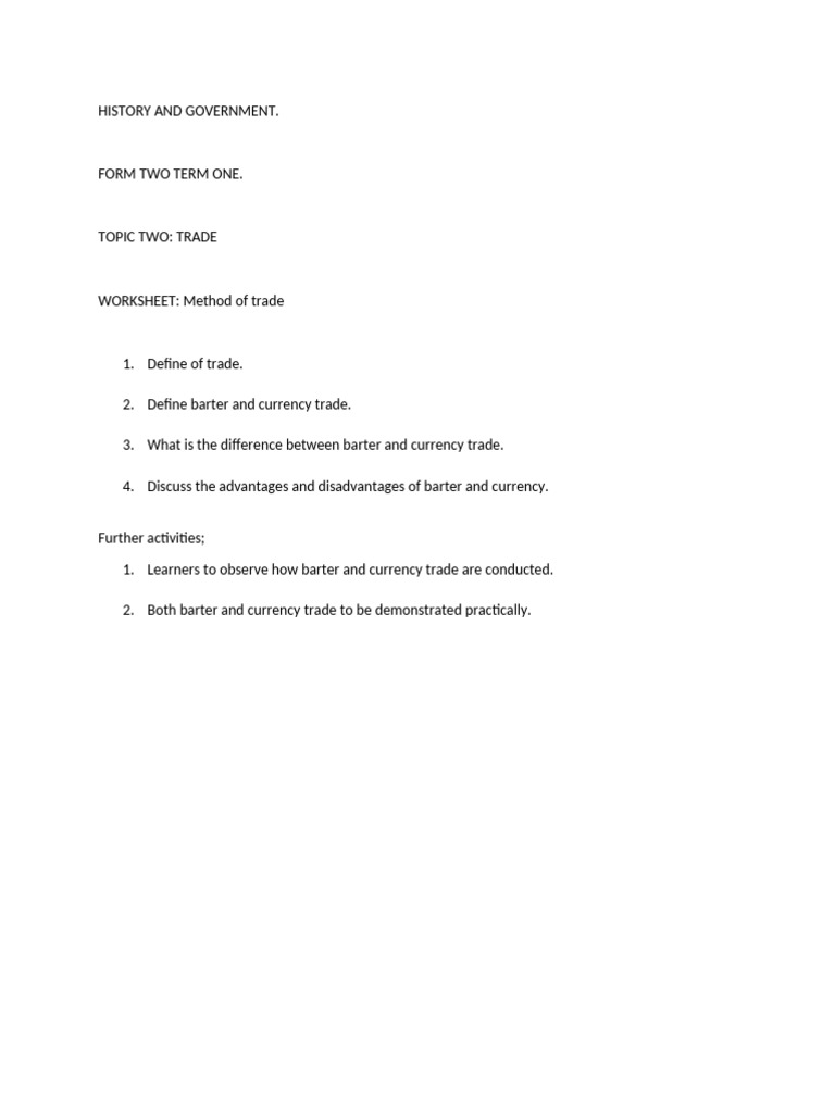 Barter vs. Currency Trade Explained | PDF