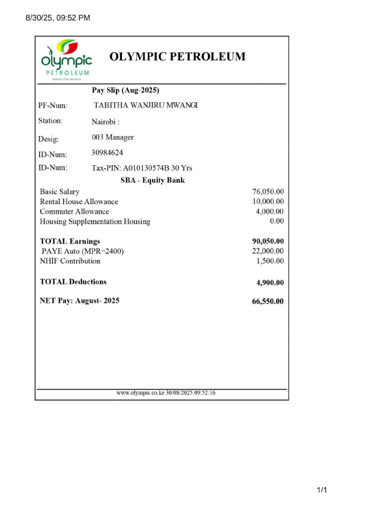 Payslip August 2025 | PDF