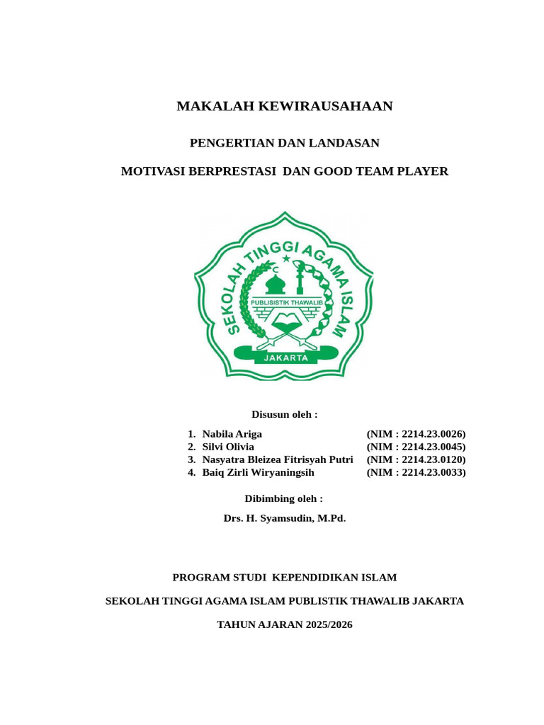 Motivasi Berprestasi dan Good Team Player | PDF