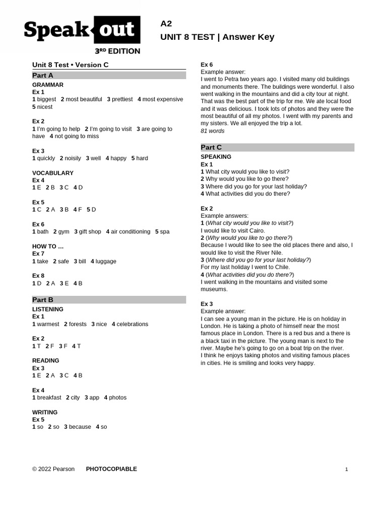 Unit 8 Test Answer Key | PDF