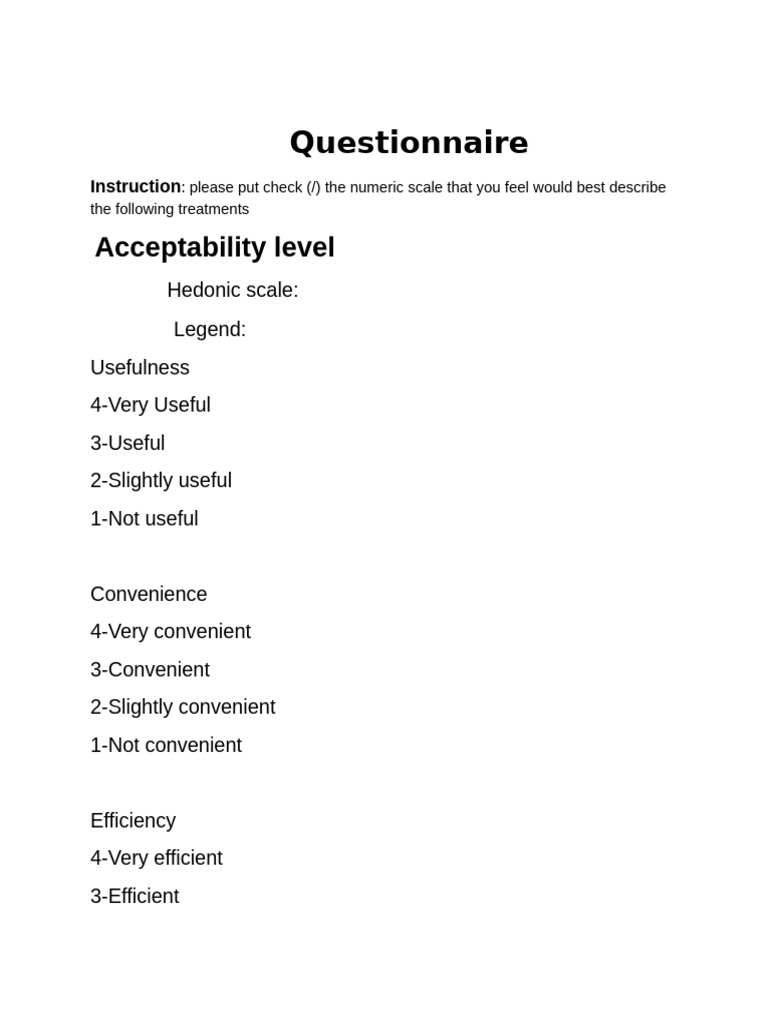 Questionnaire: Acceptability Level | PDF