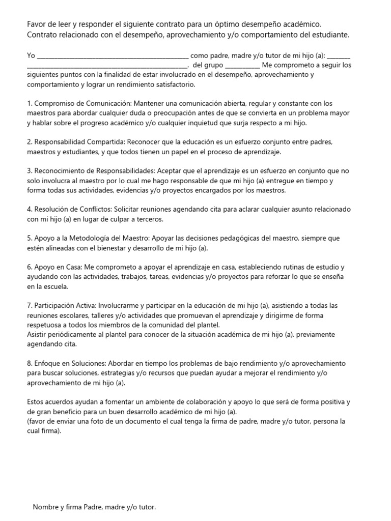 Contrato Padres | PDF | Aprendizaje | Cognición