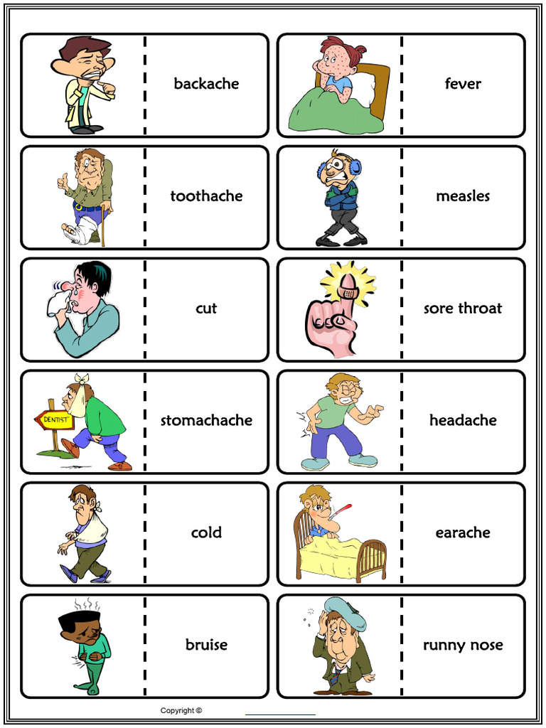 Health Problems Vocabulary Esl Printable Dominoes Game For Kids | PDF
