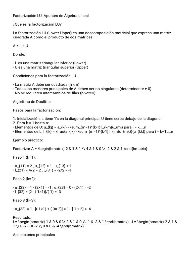 FACTORIZACIÓN LU | PDF | Matriz (Matemáticas) | Física Matemática