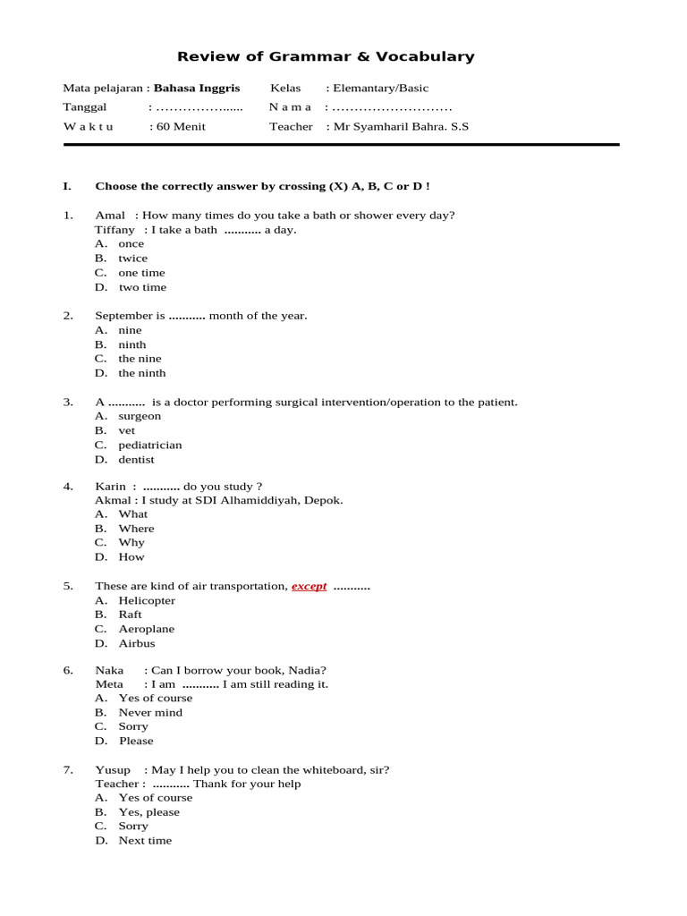 Review of Grammar & Vocabulary | PDF