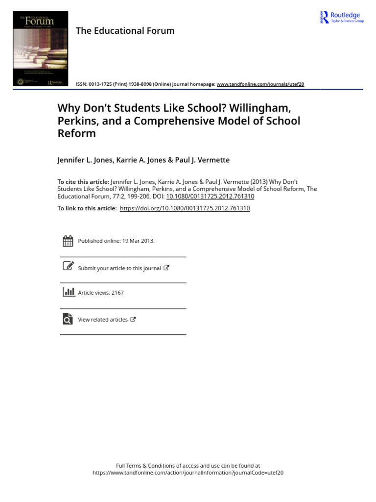 Why Don T Students Like School Willingham Perkins and A Comprehensive ...