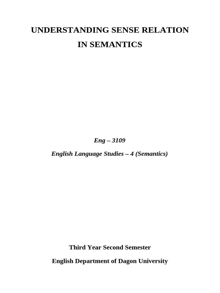 Understanding Sense Relation in Semantics: Eng - 3109 English Language ...