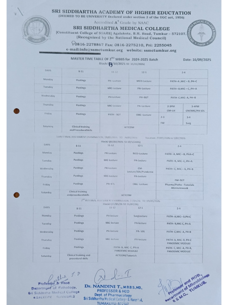 Master Time Table 2024-25 Batch | PDF