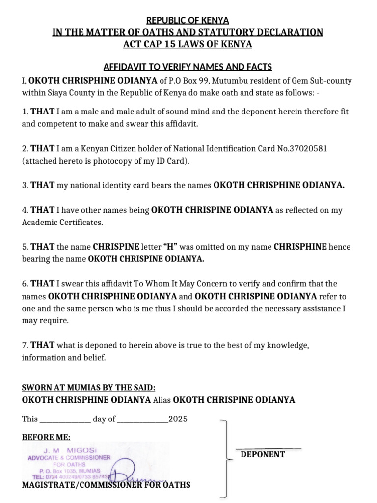 Affidavit Verify Names Facts | PDF