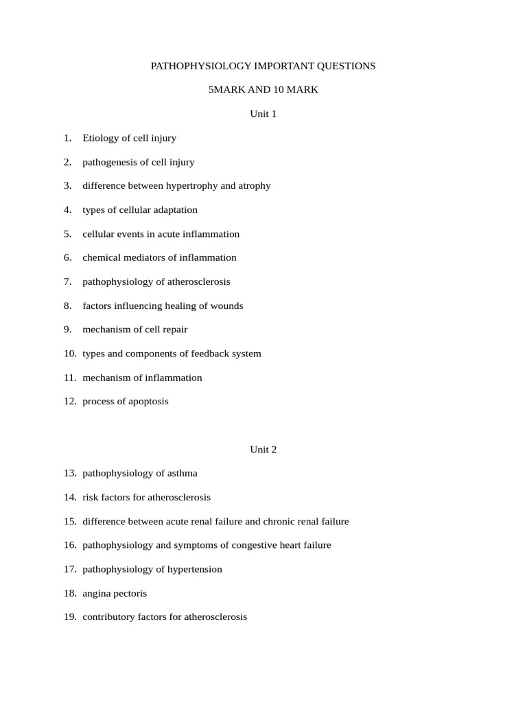 PATHOPHYSIOLOGY IMPORTANT QUESTIONS | PDF | Inflammation | Autoimmune ...