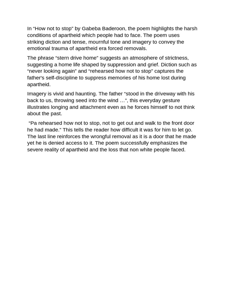Poetry Essay Grade 10 How Not To Stop | PDF