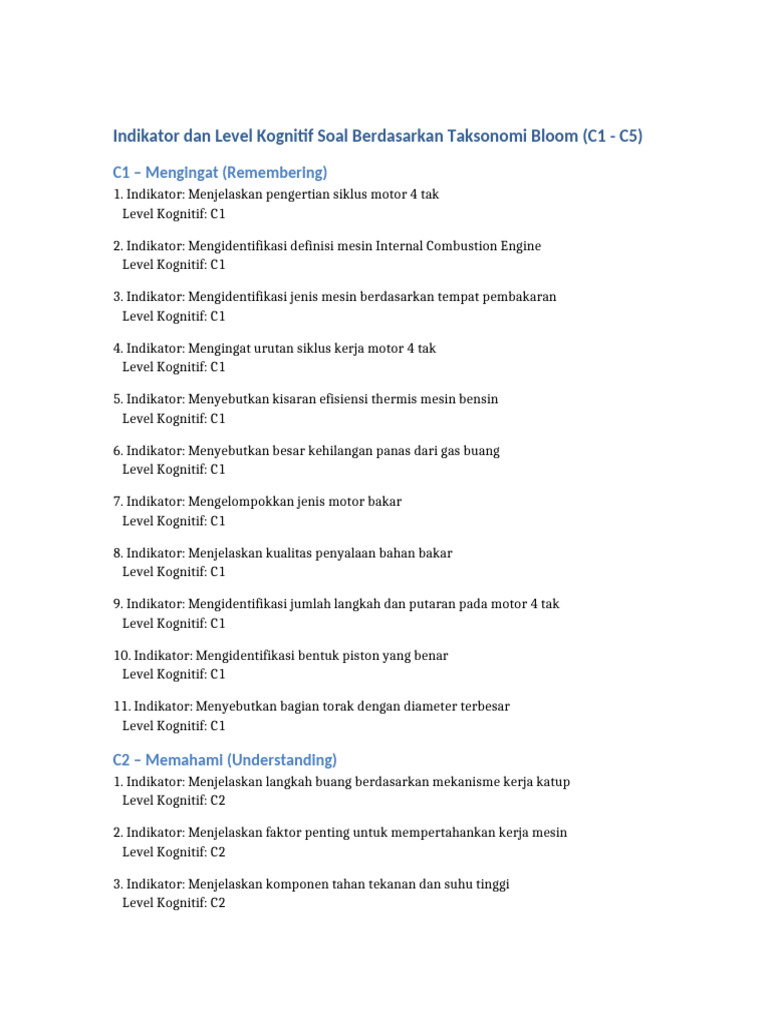 Indikator Dan Level Kognitif Soal | PDF