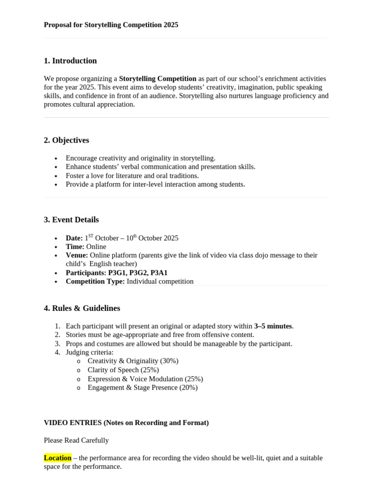 Proposal For Storytelling Competition 2025 | PDF | Storytelling | Learning