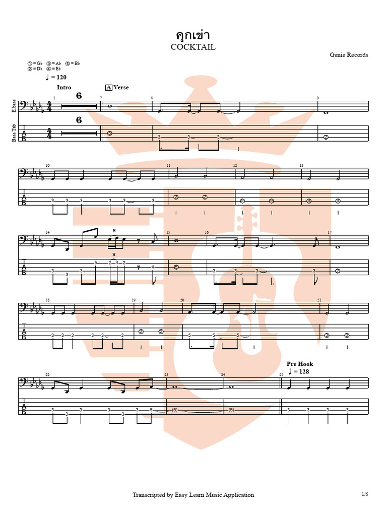 Bass Tab for "Cocktail" by Genie Records | PDF