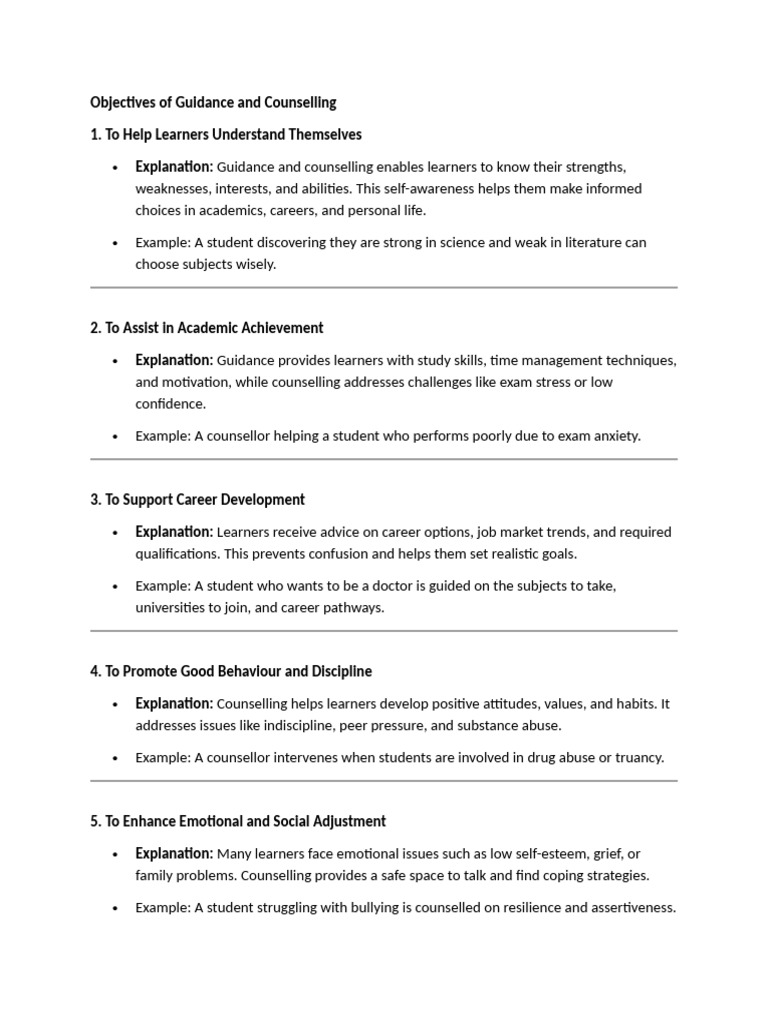 Objectives of Guidance and Counselling | PDF | Learning | Psychotherapy