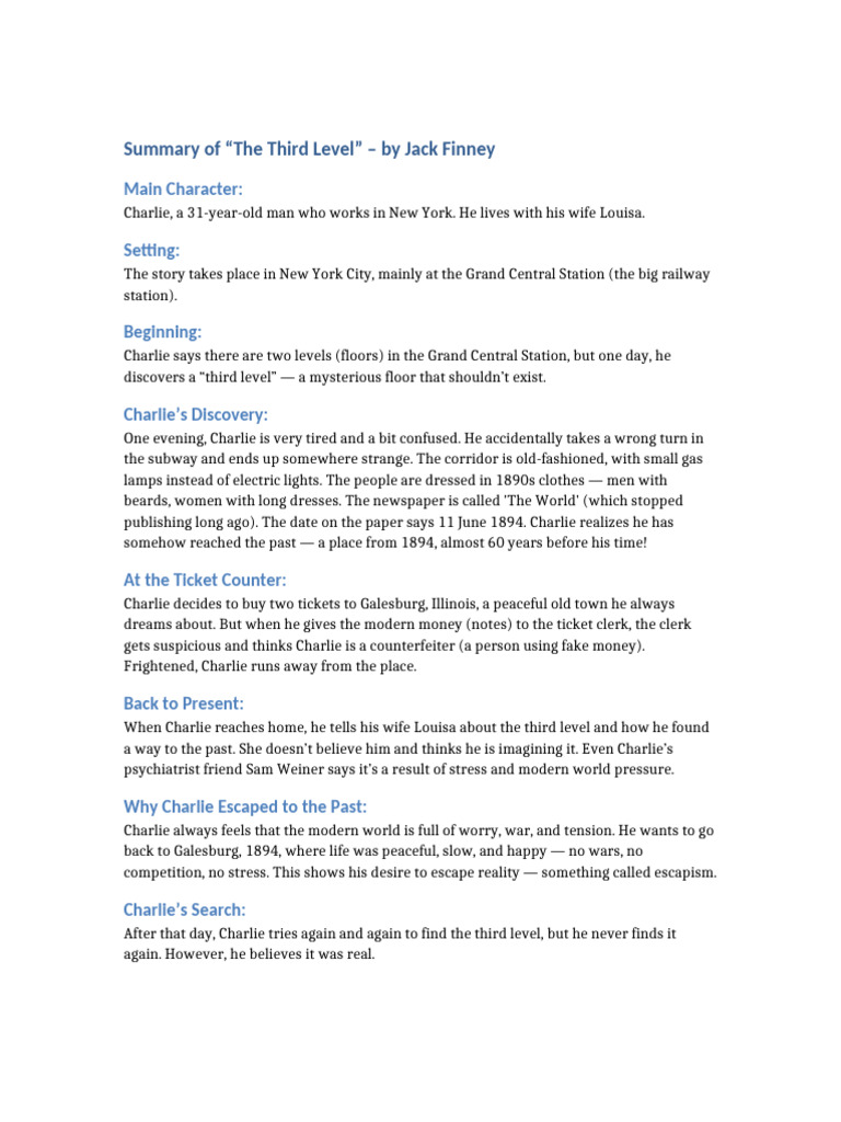 The Third Level Summary | PDF