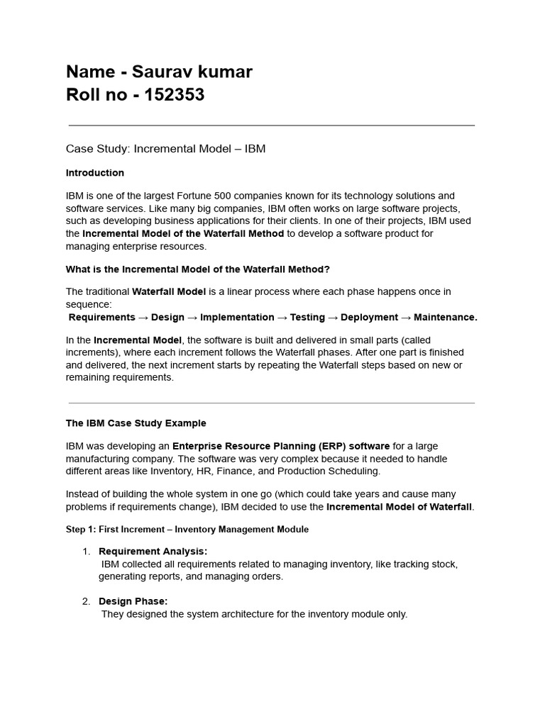 IBM's Incremental Model Case Study | PDF | Software | Enterprise ...