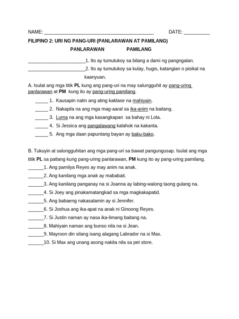 Uri ng Pang-uri: Panlarawan at Pamilang | PDF | Philippines