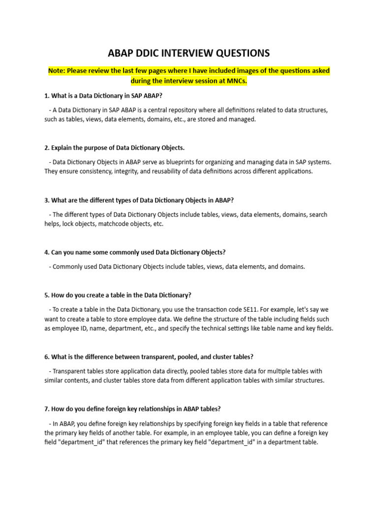 ABAP DDIC Interview Questions | PDF | Software Development | Computer ...