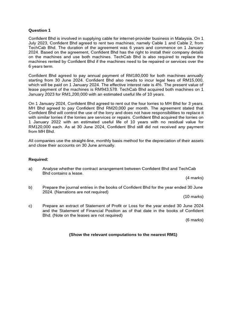 Confident Bhd Lease Agreement Analysis | PDF | Depreciation | Debits ...