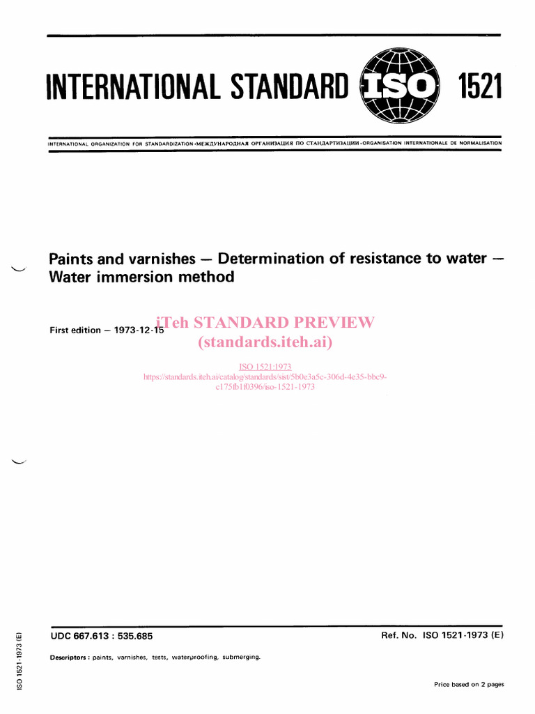 Water Resistance Test for Paints ISO 1521 | PDF | International ...
