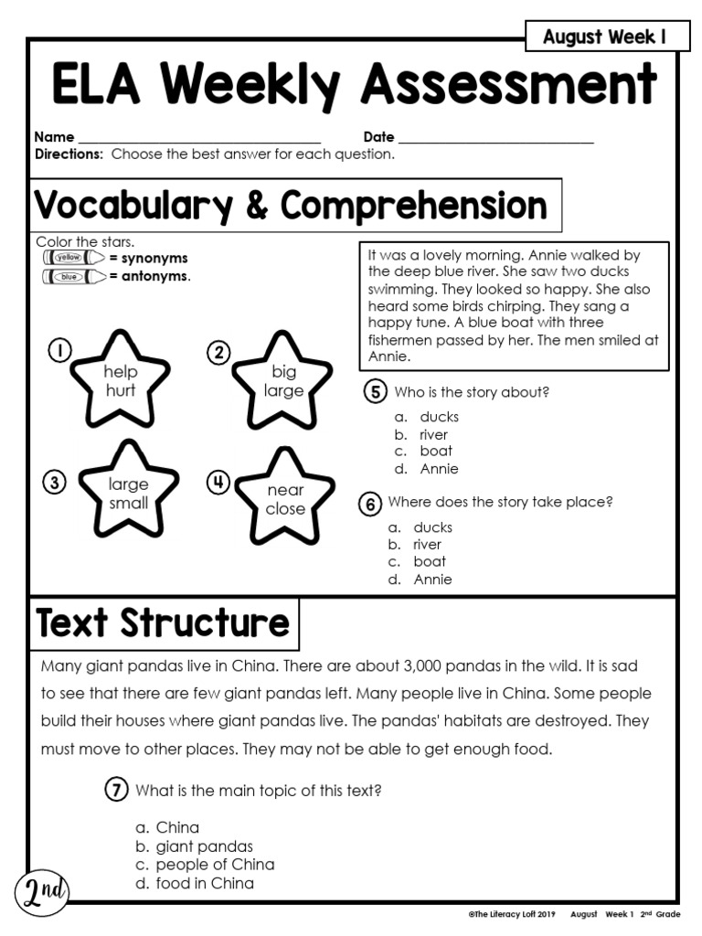 August ELA Weekly Assessment (2nd Grade) | PDF | Linguistics