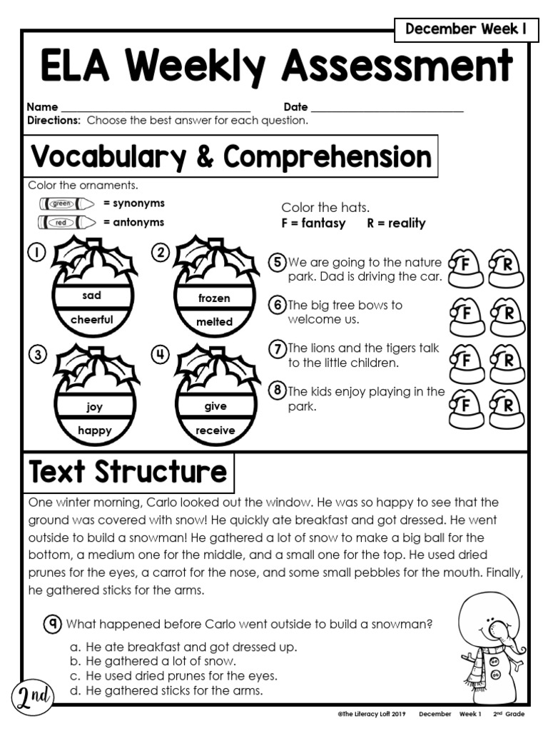 2nd Grade December ELA Assessment | PDF | Christmas