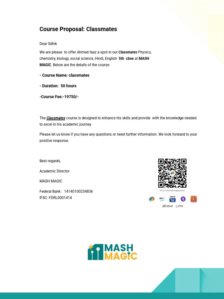Classmates Course Proposal for Ahmed | PDF