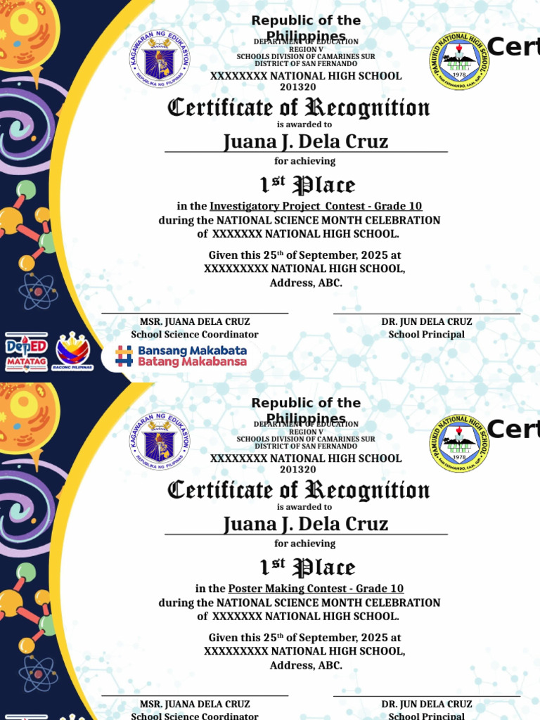 Grade 10 Science Month Contest Awards | PDF | Philippines