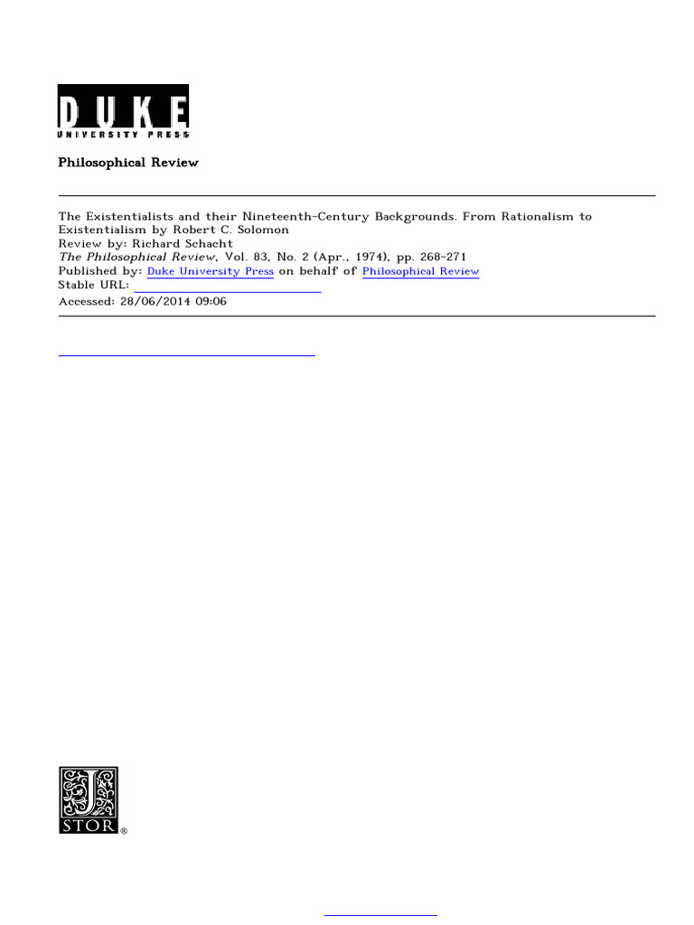 The Existentialists and Their Nineteenth-Century Backgrounds. From ...