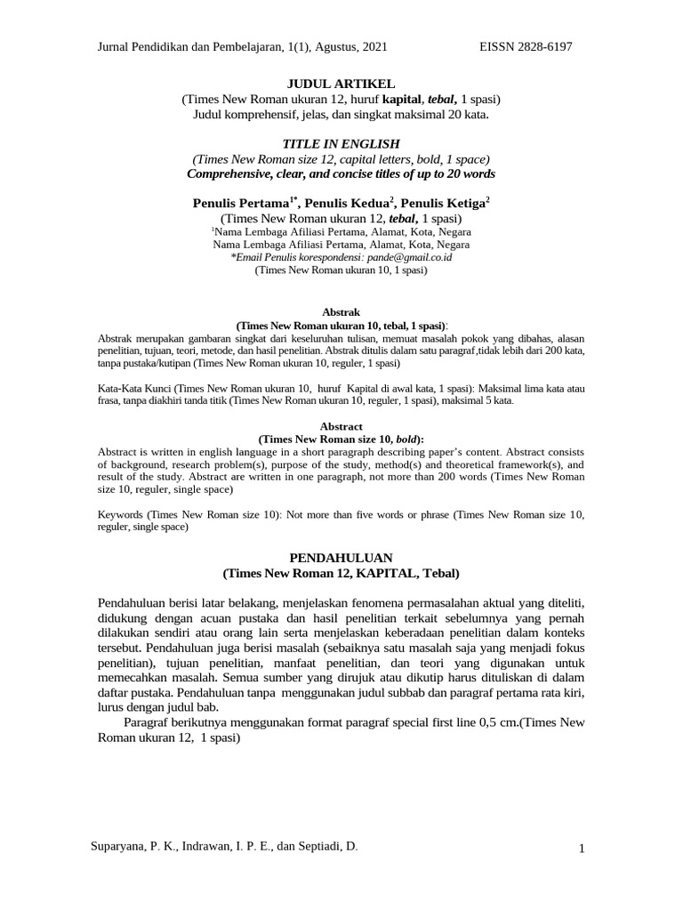 Template Jurnal Pendidikan Dan Pembelajaran | PDF