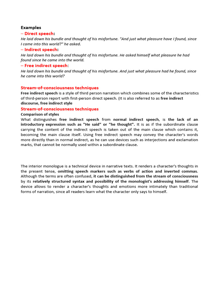 Understanding Free Indirect Speech Techniques | PDF