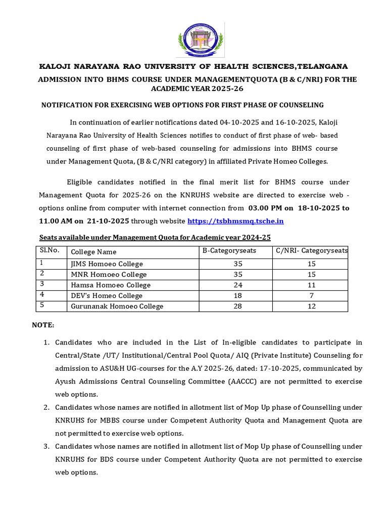 20251018080028knruhs-Bhms Course Admissions Under Management Quota ...