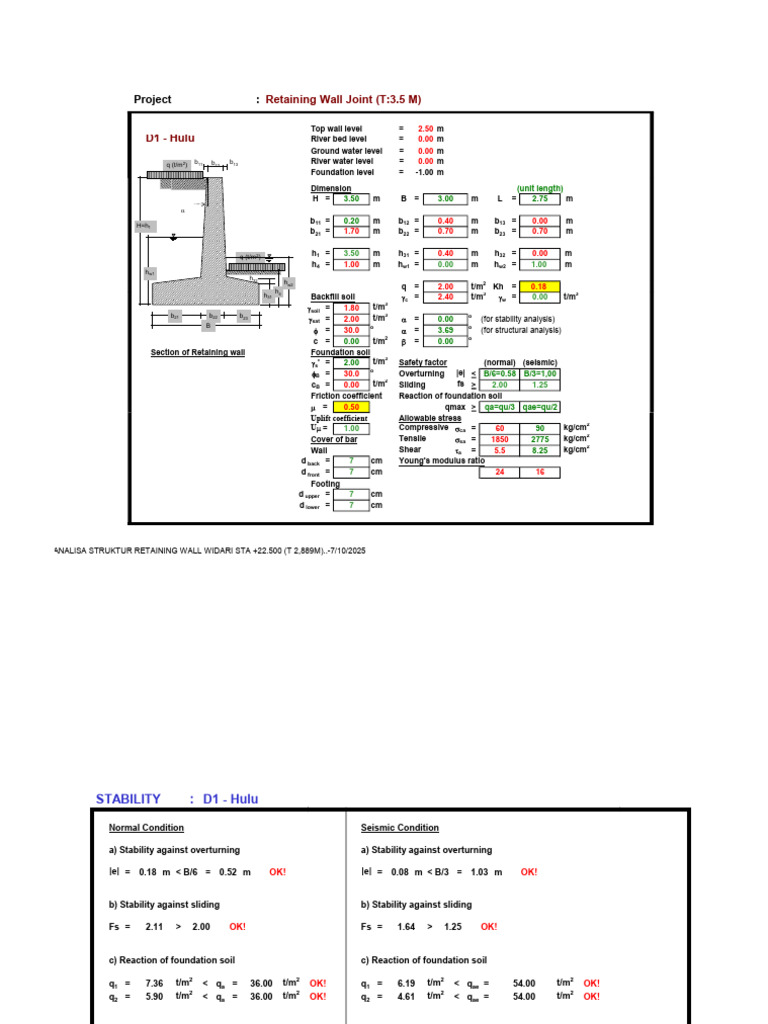 Retaining Wall Structural Analysis Report | PDF | Applied And ...