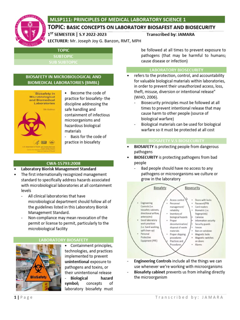 Lesson 2 - Basic Concepts On Laboratory Biosafety and Biosecurity | PDF ...