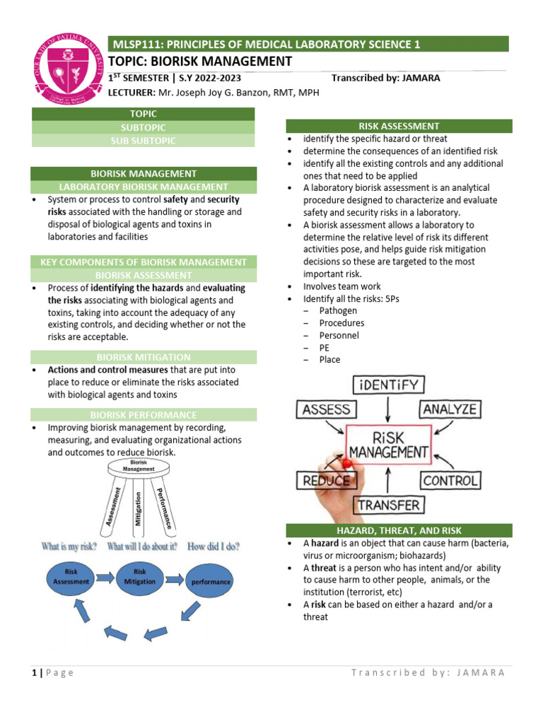 Lesson 3 - Biorisk Management | PDF | Risk | Personal Protective Equipment