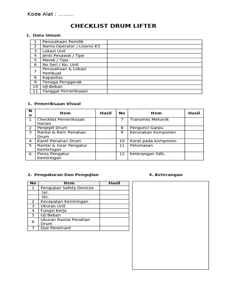 Checklist Drum Lifter | PDF