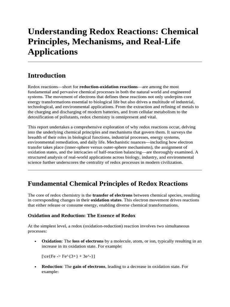Redox Reactions: Principles and Applications | PDF | Redox ...