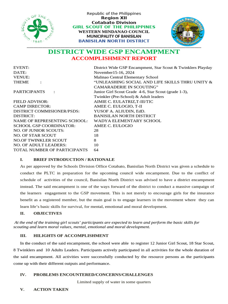 Banisilan GSP Encampment Report 2024 | PDF