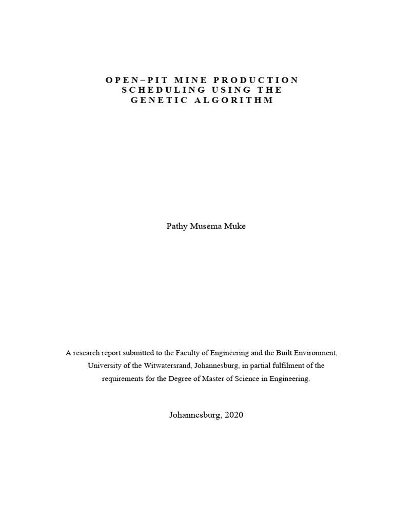 (Muke 2020 - MSC Thesis) Open-Pit Mine Production Scheduling Using The Genetic Algorithm | PDF ...